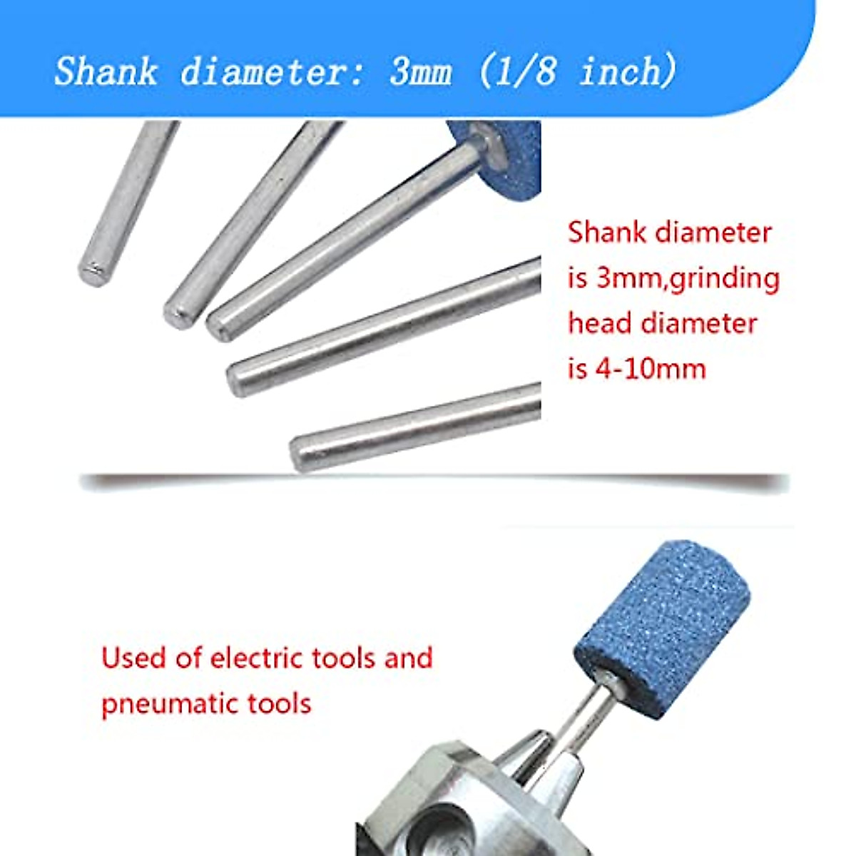 100 Pcs 𝐑𝐨𝐭𝐚𝐫𝐲 𝐆𝐫𝐢𝐧𝐝𝐢𝐧𝐠 𝐒𝐭𝐨𝐧𝐞𝐬 - 1/8 Inch Shank Abrasive Mounted Stone Grinding Bits for Dremel Rotary Tools (Blue)