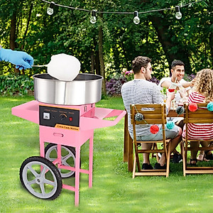 Commercial Electric Cotton Candy Machine with Cart, Stainless Steel Bowl, Sugar Scoop and Drawer - Perfect for Home, Kids Birthday, Family Party - Pink