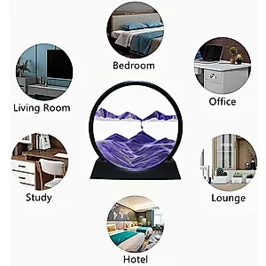 ANXUS Moving Sand Art Picture in Motion Round Glass 3D Deep Sea Sandscape Display Flowing Sand Frame, Sensory Relaxing Desktop Home Office Work Desk Decor(7", Purple)