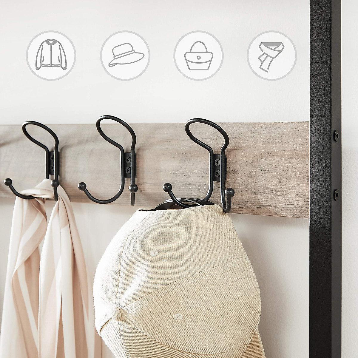 VASAGLE Shoe Bench Rack, 3-Tier Storage Shelf for Entryway Hallway Living Room, Industrial Accent Furniture with Steel Frame, 12.6 x 31.5 x 70.3 Inches, Greige