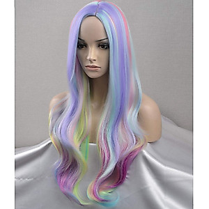 RightOn Rainbow Wig Long Curly Wig Multi-Color Wig Charming Full Wigs for Cosplay Girls Party or Daily Use Wig Cap Included