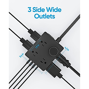 Surge Protector Power Strip, Olcorife Ultra Thin Flat Plug Extension Cord 5 ft, 8 Outlets 4 USB Ports(1 USB C), 1080J, Wall Mount Outlet Extender, College Dorm Room Essentials, Black