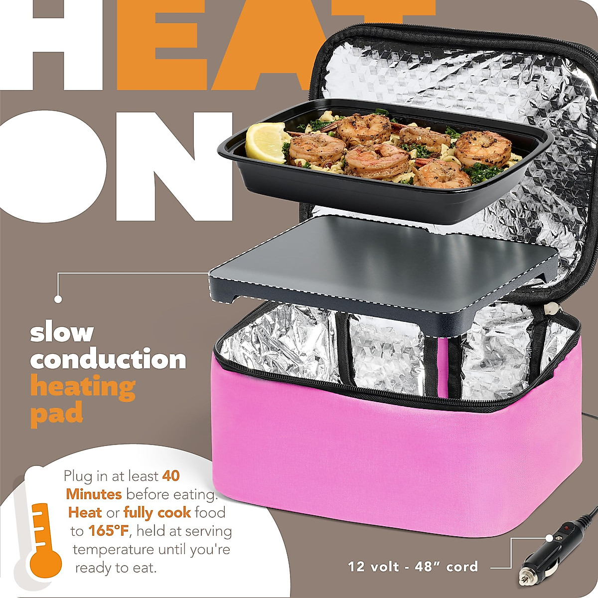 HOTLOGIC Mini XP Portable Electric Lunch Box Food Heater - Expandable Food Warmer Tote and Heated Lunchbox for Adults Work/Car/Home - Easily Cook, Reheat, and Keep Your Food Warm - PINK - 120V