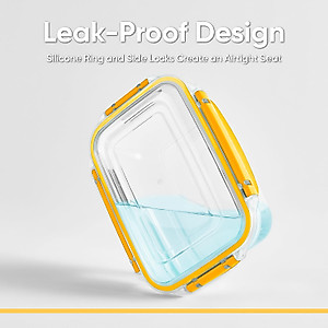 Superio Plastic Airtight Food Storage Containers, Set of 4 Sealed Clear Container Bowls with Lids, BPA Free, Rectangular, Yellow