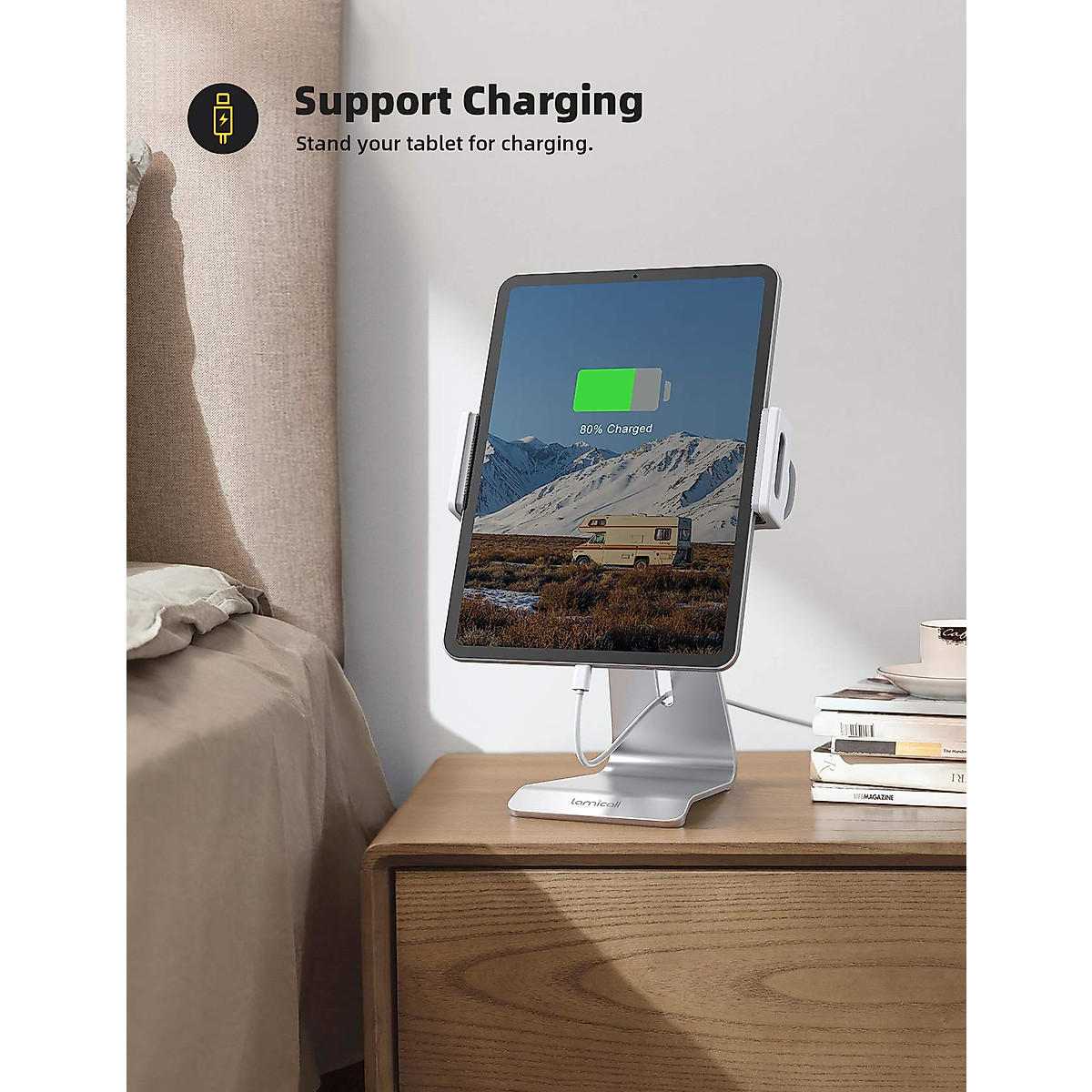 Lamicall Tablet Stand, Adjustable Tablet Holder Dock - 360 Degree Rotating Tablet Mount, Desktop Tablet Dock, Compatible with iPad Pro, Mini, Air, Galaxy Tabs, Kindle and 5.5-8.6" Wide Tablet - Silver