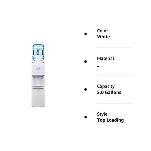 Primo Top-Loading Water Dispenser - 2 Temp (Hot-Cold) Water Cooler Water Dispenser for 5 Gallon Bottle w/Child-Resistant Safety Feature, White