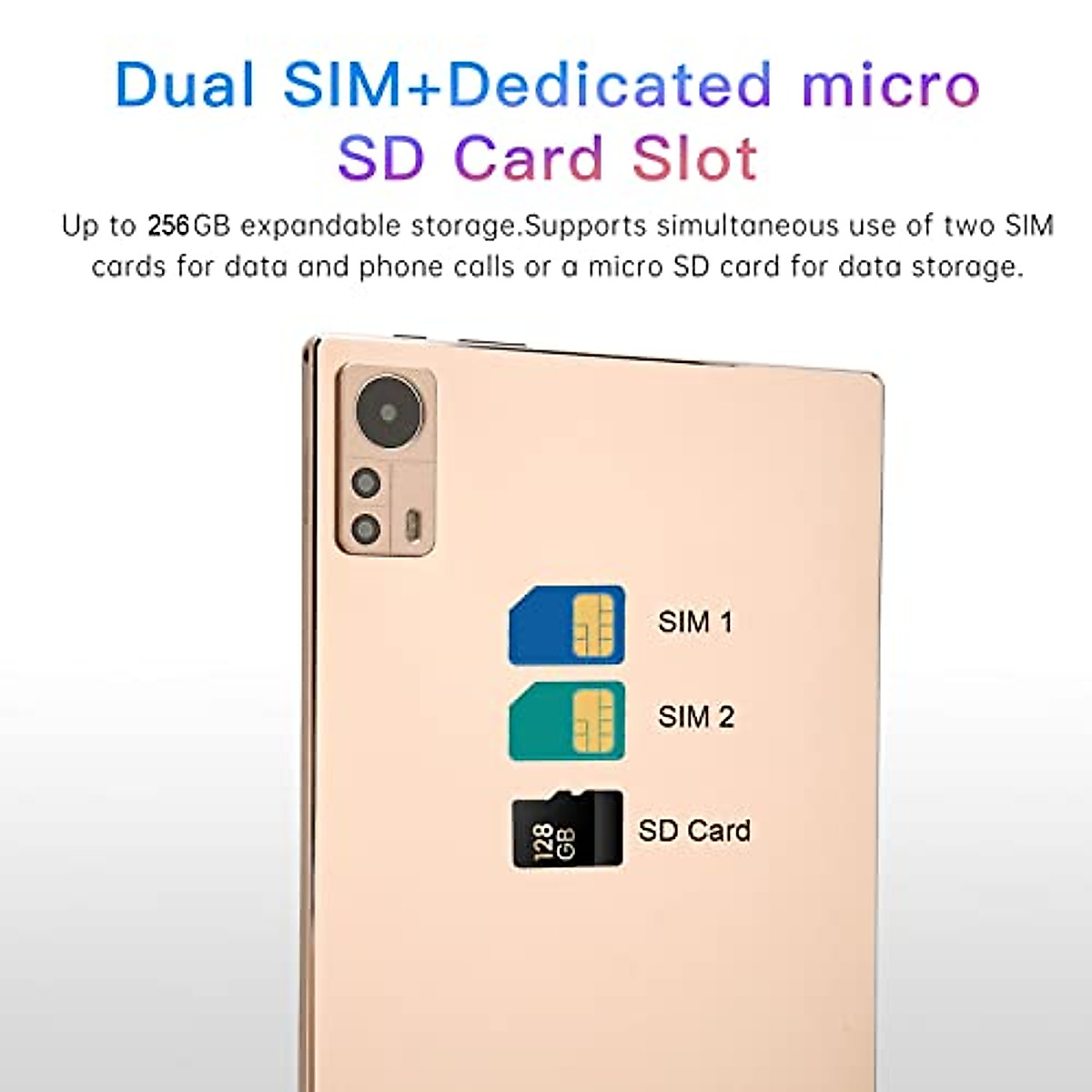 PUSOKEI 10 Inch Tablet PC,Android 11,6G 256G Storage,2.4G/5G Dual Band WiFi,mt6750 Octa Core Processor,Front 1600W Rear 3200W Dual Camera,4G Calling Tablet,7000mAh Battery,US Plug(Gold)