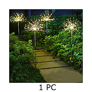 MOFAIRHOME 120LED Outdoor Solar Garden Lights, Waterproof 2 Flash Modes 50 Copper Wire String, Firework Stake Starburst Fairy Light, DIY Flowers Trees for Walkway Patio Lawn Backyard Christmas