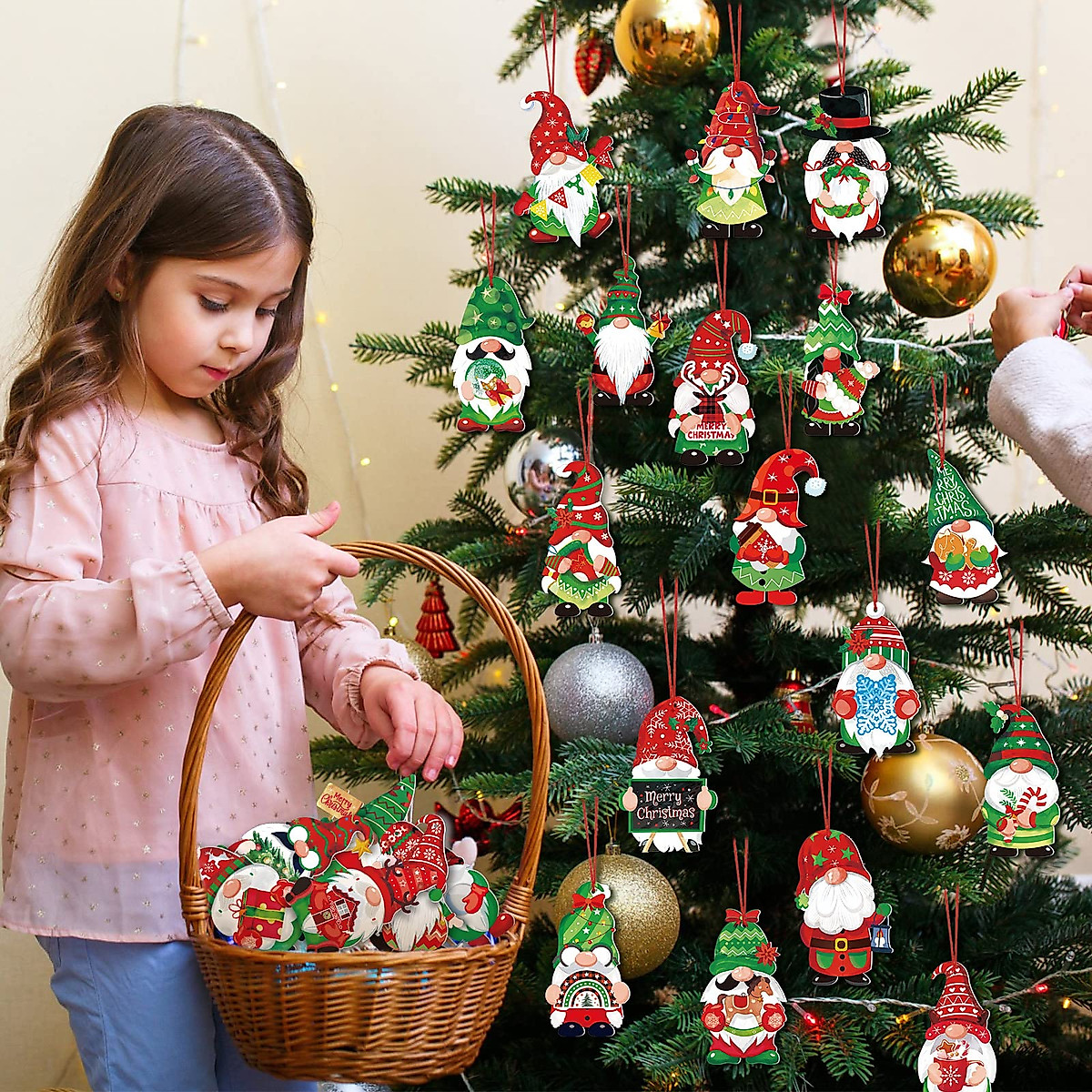 48 Pieces Christmas Felt Gnome Ornaments Gnome Felt Hanging Ornaments Gnome Tree Topper Felt Cutout Xmas Hanging Swedish Gnome Ornaments for Christmas Tree Party Decorations