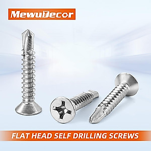 #6 x 1/2" Flat Head Self Drilling Screws Sheet Metal Screws, 410 Stainless Steel, 100 PCS