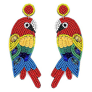 Emulily Beaded Colorful Parrot Post Earrings Handmade Parrot Earrings
