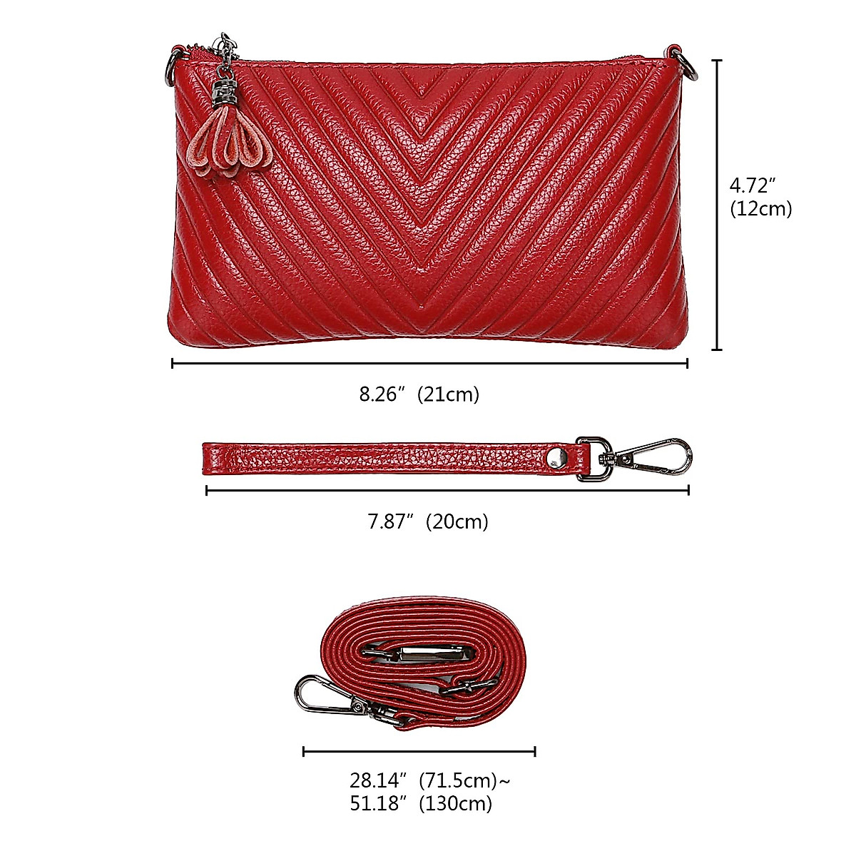 YALUXE Womens Wristlet Real Leather Chevron Tassel Large V Clutch Wallet with Shoulder Strap