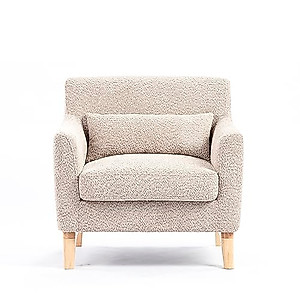 Living Room Single Sofa Chair,Modern Upholstered Teddy Sherpa Fabric Upholstery Accent Arm Chair,Comfy Reading Lounge Tub Barrel Club Arm Chair for Bedroom Small Spaces,Tufted Decorative,Lumbar Pillow