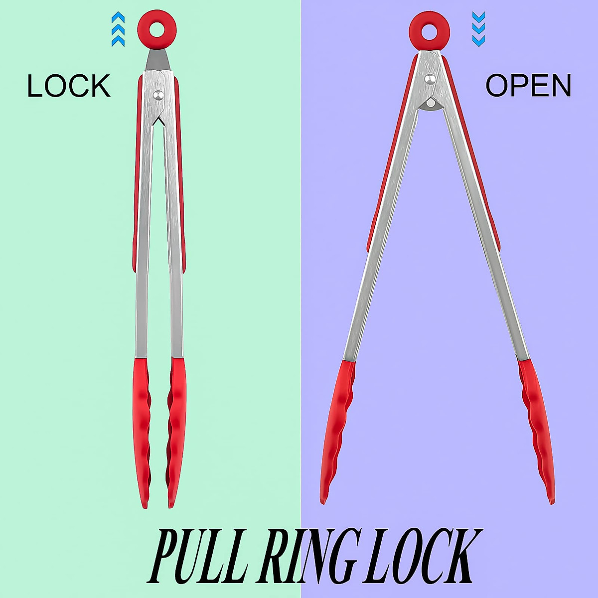 HST 3 Pack Kitchen Tongs, Non Stick Stainless Steel 9 Inch Tongs With Silicone Tip for Cooking BBQ Baking(Red)