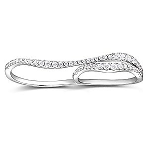 espere Rhodium Plated Sterling Silver 925 Double Finger Ring for Women