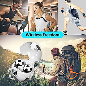 N/0 Soccer Bluetooth 5.1 Wireless Earbuds Sport Headphones IPX7 Waterproof Earbuds Headset with Charging Case Hands-Free Calling Deep Bass Stereo Ear Buds Noise Cancelling Earphones for Gym Running