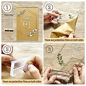 AerWo Acrylic Wedding Table Numbers 1-20 with Stands, 4x6 inches Clear Sign Place Cards with Gold Trim Green Floral Theme, Rustic Table Numbers for Wedding Reception Anniversary Baby Bridal Shower