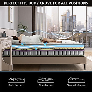 VERHOPE King Size Mattress,14 inch King Mattress in a Box,Motion Isolation with Individually Pocket Spring,Medium Firm Memory Foam Hybrid Mattress,Edge Support,CertiPUR-US