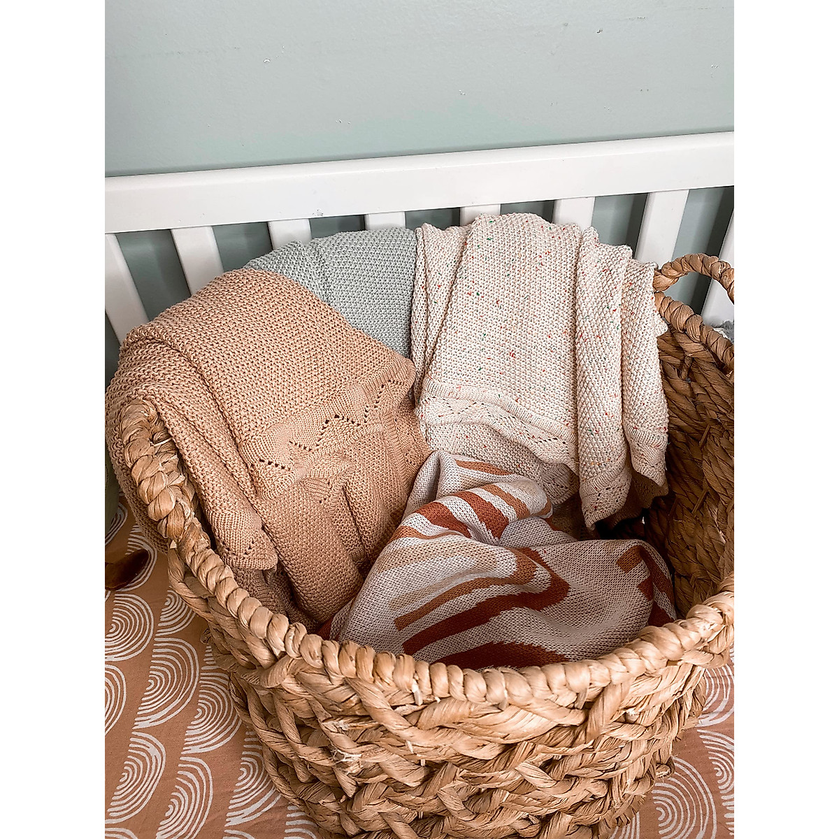 COCOAbi Baby Blanket in Retro Rainbow | 100% Cotton Knit | Naturally Soft for Babies | Boho Colors & Pattern | Gentle Cotton Blanket | Eco-Friendly Material | Beautiful Baby Gift | 32” x 38”