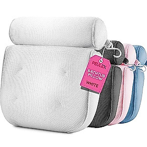 PEULEX Comfort Bath Pillow for Tub, Bath Pillow for Neck Back Support with Strong Suction Cups & Hook, Soft Bath Pillow for Luxury Bath, Hot Tub Bathtub Pillow Made with Soft Mesh, Great Gift for Wife