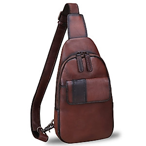 Genuine Leather Sling Bag Hiking Sling Backpacks Fanny Pack Vintage Handmade Crossbody Chest Daypack Shoulder Bag (Coffee)