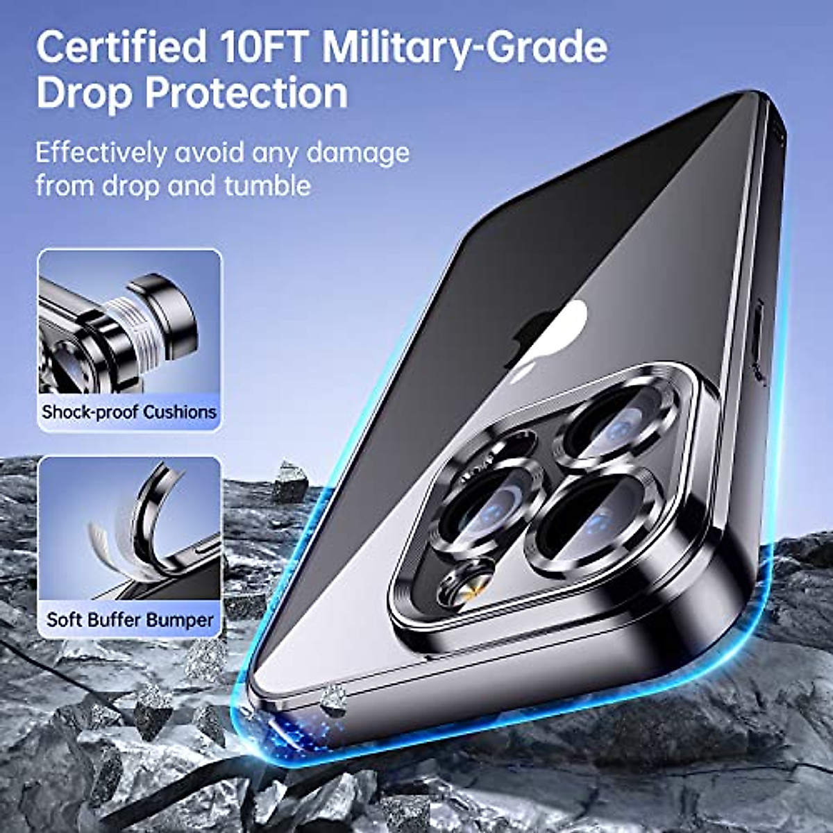 for iPhone 14 Pro Max Case 𝟮𝟬𝟮𝟯 𝗡𝗘𝗪 with Full Camera Protection, [Far Beyond Official Color] [Military Grade Drop Tested] Metallic Glossy Clear Case Designed for Women Men 6.7”, Phantom Black