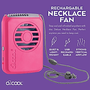 O2COOL Personal Travel Rechargeable Battery Powered Neck Cooling Fan, 2-Pack (Pink)