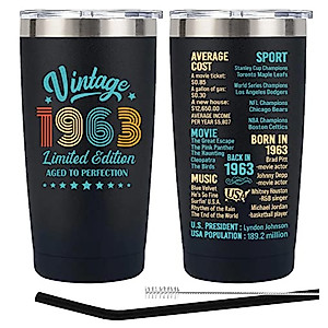 Henghere Happy 60th Birthday Gifts for Men women, 60 Years Old Gifts, Sixty Birthday Present, Funny Birthday Tumbler Cup Gifts（Black）
