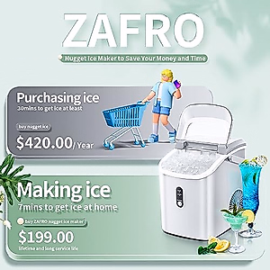 ZAFRO Nugget Ice Maker Countertop, Pebble Ice Maker Machine with Self-Cleaning, 35Lbs/24H, Pellet Ice Maker with Ice Basket/Ice Scoop/Ice Bag for Home/Office/Bar/Party, White