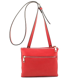 Soft Vegan Leather Large Zipper Compartment Simple Minimalistic Travel Crossbody Bag Purse (Brown)