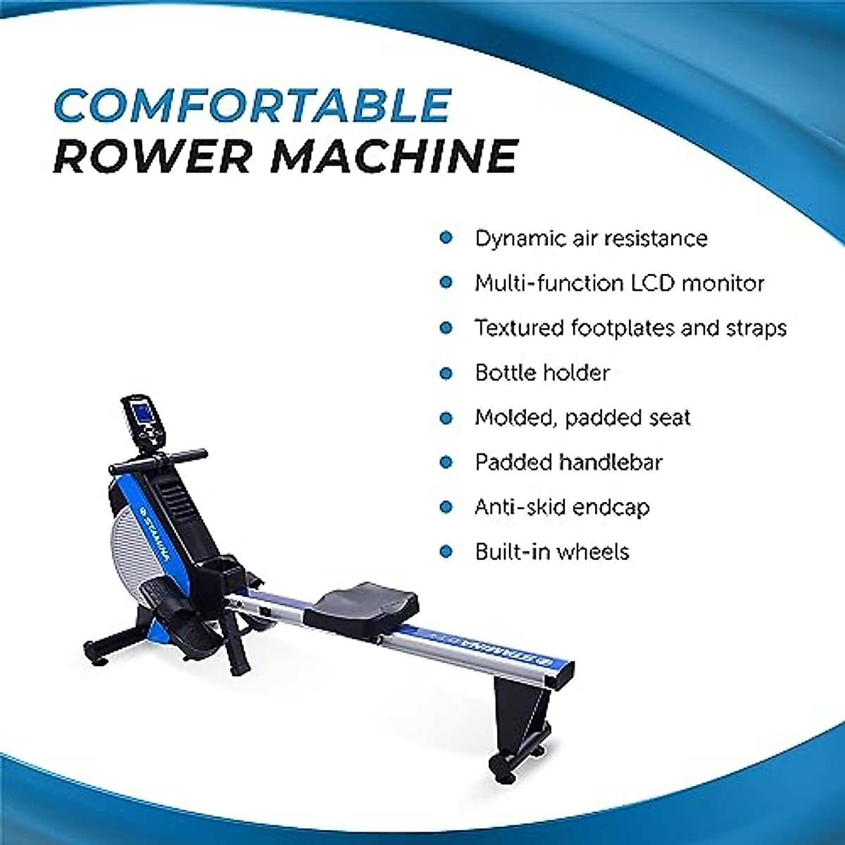 Stamina DT Plus Rowing Machine 1409 - Rower Machine with Smart Workout App - Rower Workout Machine with Dual Air and Magnetic Resistance - Up to 250 lbs Weight Capacity