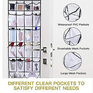 ULG Over The Door Shoe Organizer 22 Pockets Shoe Holder & 12 Mesh Pockets Hanging Shoe Holder Hanger Hanging Shoe Organizer with 3 Adjustable Metal Hooks