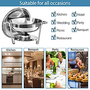 Jacgood Chafing Dish Buffet Set Full Size Stainless Steel, Silver Round Catering Warmer Set with Food and Water Trays, Mirror Cover, Thick Stand Frame for Kitchen Party Banquet (5 Qt 2 Pack)