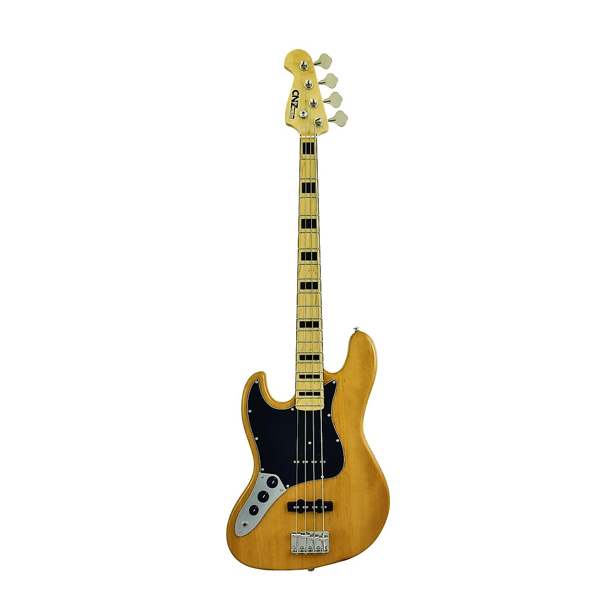 CNZ Audio JB 1975 Vintage Electric Bass Guitar - Left Handed - Natural Gloss Finish, Solid Alder Body, Gloss Maple Neck & Fingerboard