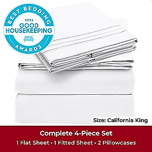 Mellanni California King Sheet Set - 4 Piece Iconic Collection Bedding Sheets & Pillowcases - Extra Soft, Cooling Bed Sheets - Deep Pocket up to 16" - Wrinkle, Fade, Stain Resistant (Cal King, White)