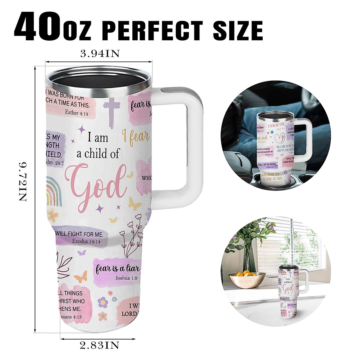 Christian Gifts for Women - 40 Oz I Am a Child of God Tumbler With Handle, Inspirational Religious Birthday Gifts for Mom Wife Sister Friends - Christmas Christian God Jesus Bible Pastor Prayer Gifts