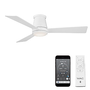 WAC Smart Fans Hug Indoor and Outdoor 3-Blade Flush Mount Smart Home Ceiling Fan 52in Matte White with 3000K LED Light Kit and Remote Control works with Alexa and iOS or Android App