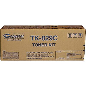Kyocera 1T02FZCCS0 Model TK-829C Cyan Toner Kit For use with Kyocera/Copystar KM-C2520, KM-C2525, KM-C2525E, KM-C3225, KM-C3225E, KM-C3232, KM-C3232E, KM-C4035 and KM-C4035E Multifunction Printers