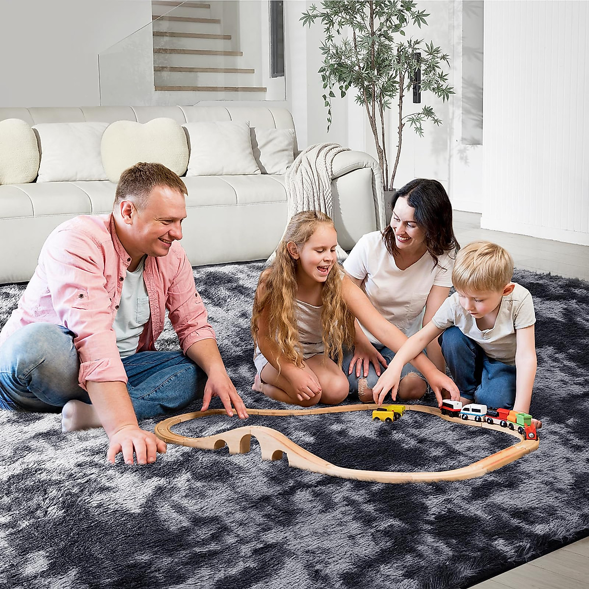 Super Soft Rugs for Living Room, 4X6 Fluffy Shag Area Rugs, High Pile Soft Carpet for Bedroom and Teens living Room, Home Decor, Tie-Dyed Dark Grey