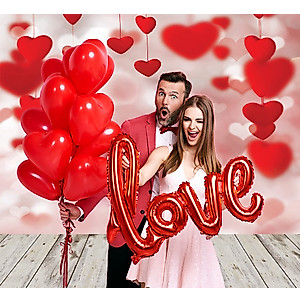 WOLADA 5x7FT Valentine's Backdrop for Photography Valentine's Day Backdrop Rustic Wood Red Love Heart Backdrop Romantic Love Theme Backdrop Engagement Wedding Party Decoration Photo Backdrop 10870