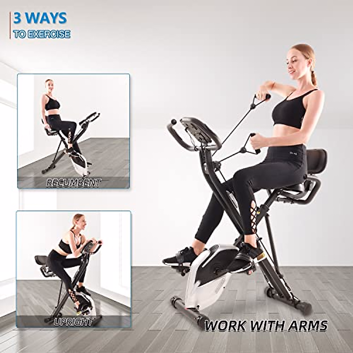 Davcreator Folding Exercise Bike, 2-in-1 Magnetic Recumbent & Upright Indoor Foldable Stationary Bikes for Home Workouts