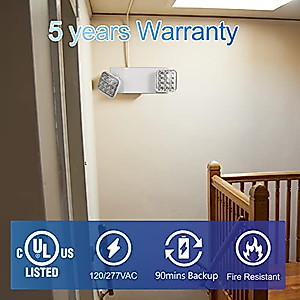 TANLUX LED Emergency Lights with Battery Backup, Two Head Adjustable Commercial Emergency Lights, UL Listed, AC 120/277V, Hardwired Emergency Exit Light Fixtures for Business - 1 Pack(White)