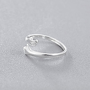 Chengxun Attractive Double Hand Hug to You Finger Rings 925 Silver Jewelry for Women Men Open Adjustable