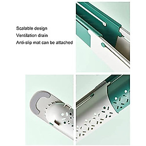 FBrand Updated Telescopic Sink Storage Rack, Adjustable Length Drainer Sink Storage Tray Sponge Soap Holder with Dishcloth Hanger Expandable Storage Drain Basket for Home Kitchen (Black)