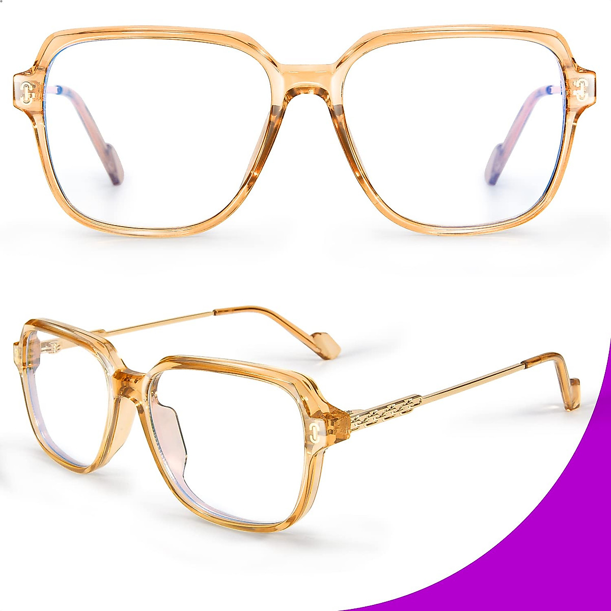 VISOONE Oversized Blue Light Blocking Glasses with Chic Square TR90 Frame and Metal Temple for Women Men REMY