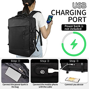 QOECI Waterproof Travel Backpack for Women Men, 44L Carry On Backpack with USB Charging Port, 17.3" Laptop Backpack, Personal Item Bag for Airlines Approved, Business Backpack Casual Daypack 1680D