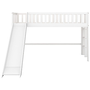 Bellemave Twin Size Low Loft Bed for Kids,Loft Bed with Slide and Ladder,Wood Kids Loft Bed Twin for Girls Boys(White)