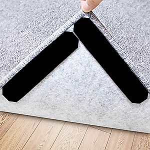 Rug Stopper, 16 Pcs Double Sided Non Slip Reusable Rug Stopper, Washable Rug Tape for Hardwood Floors, Tile Floors, Carpets, Floor Mats, Wall (Black)