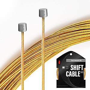 CNC Pro Slick Polished Bike Shifter Cable for Shimano/SRAM|Mountain bike，Road bike，MTB Derailleur Cable 2x1.1x 2100mm，Gold.