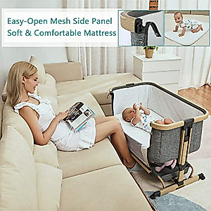 AMKE 3 in 1 Baby Bassinets,Bedside Sleeper for Baby,Baby Cradle with Storage Basket, Easy to Assemble Bassinet for Newborn/Infant, Adjustable Bedside Crib,Safe Portable Baby Bed,Travel Bag Included